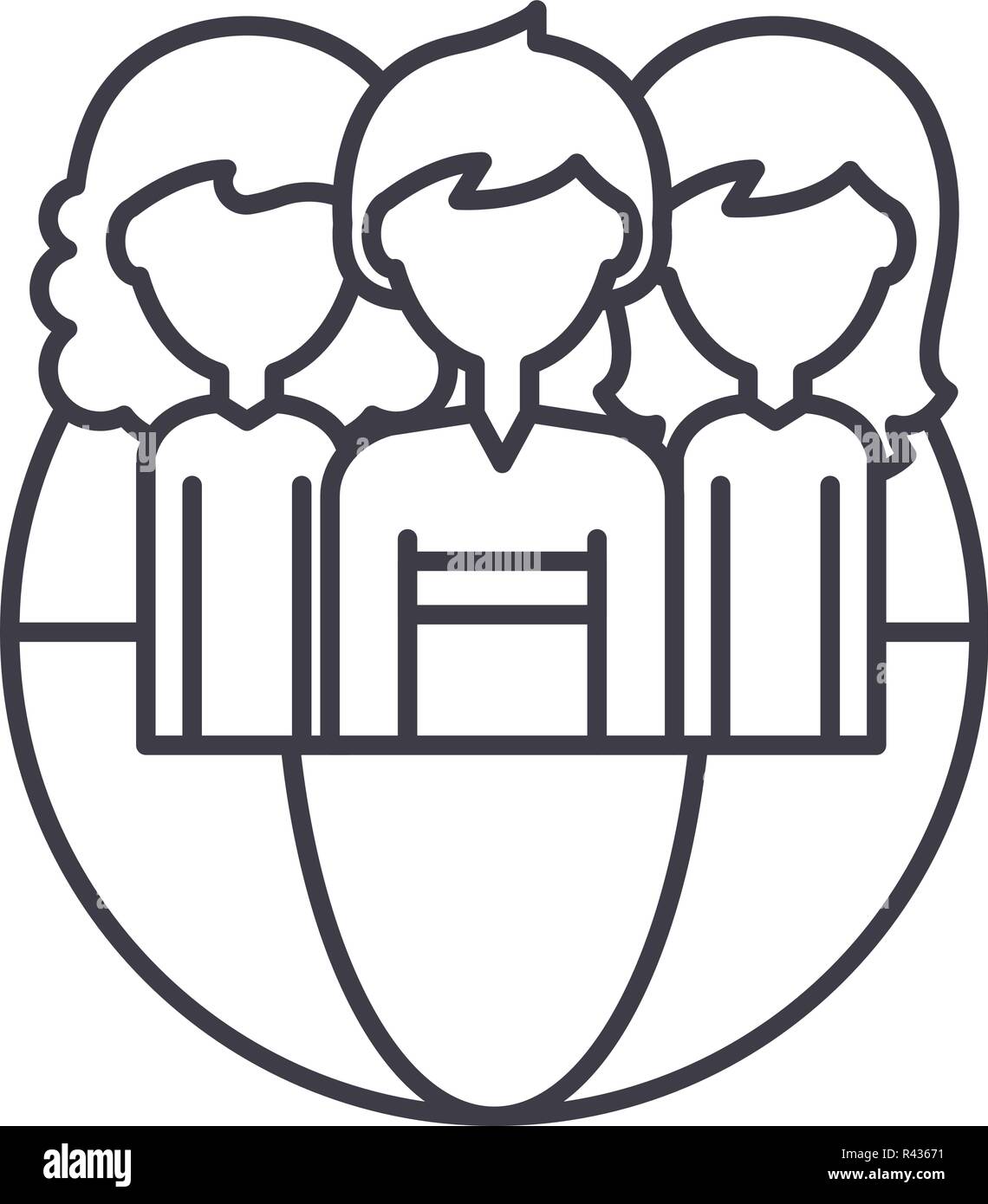 Global team line icon concept. Global team vector linear illustration ...