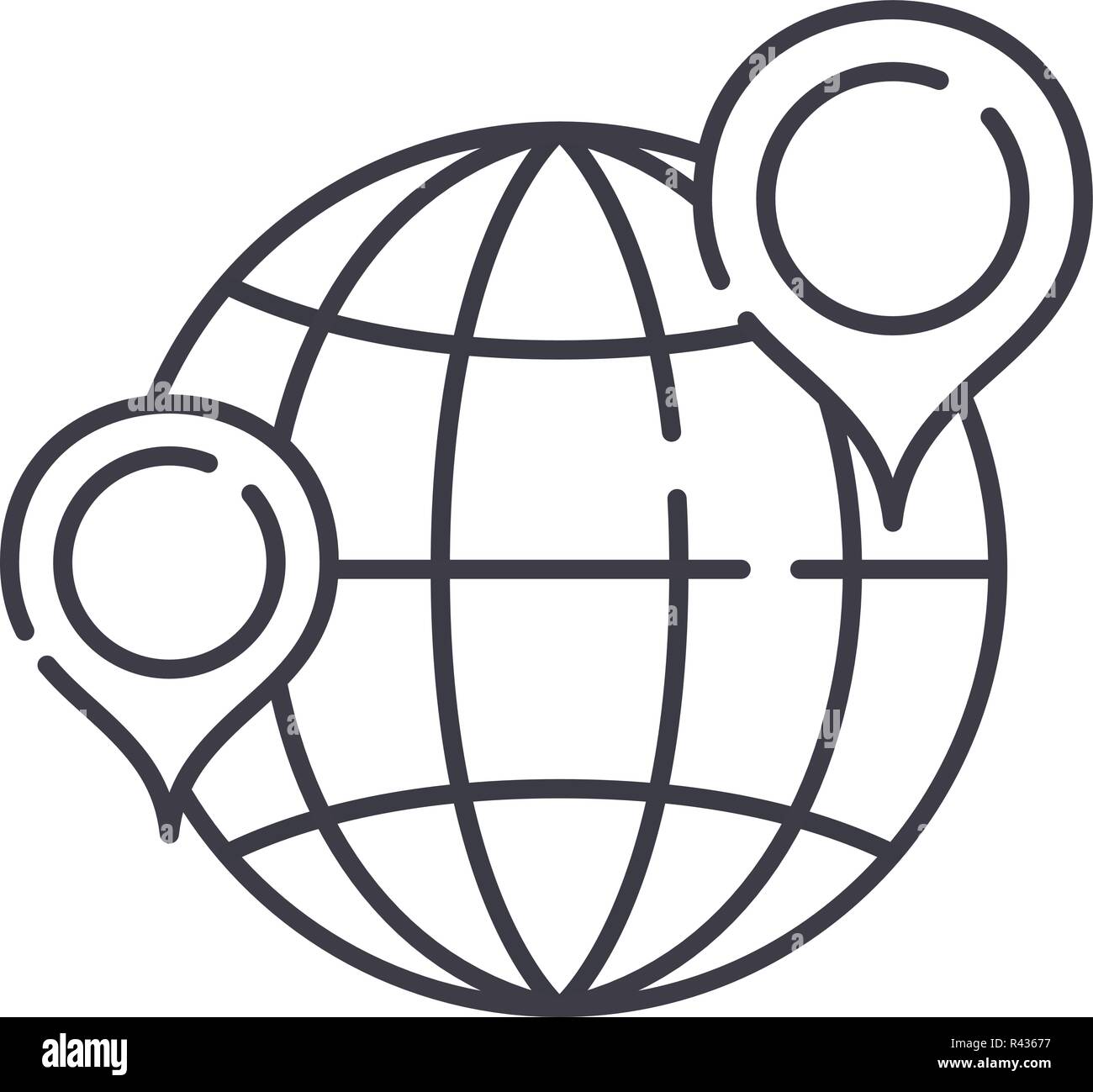 Globe with pointers line icon concept. Globe with pointers vector ...