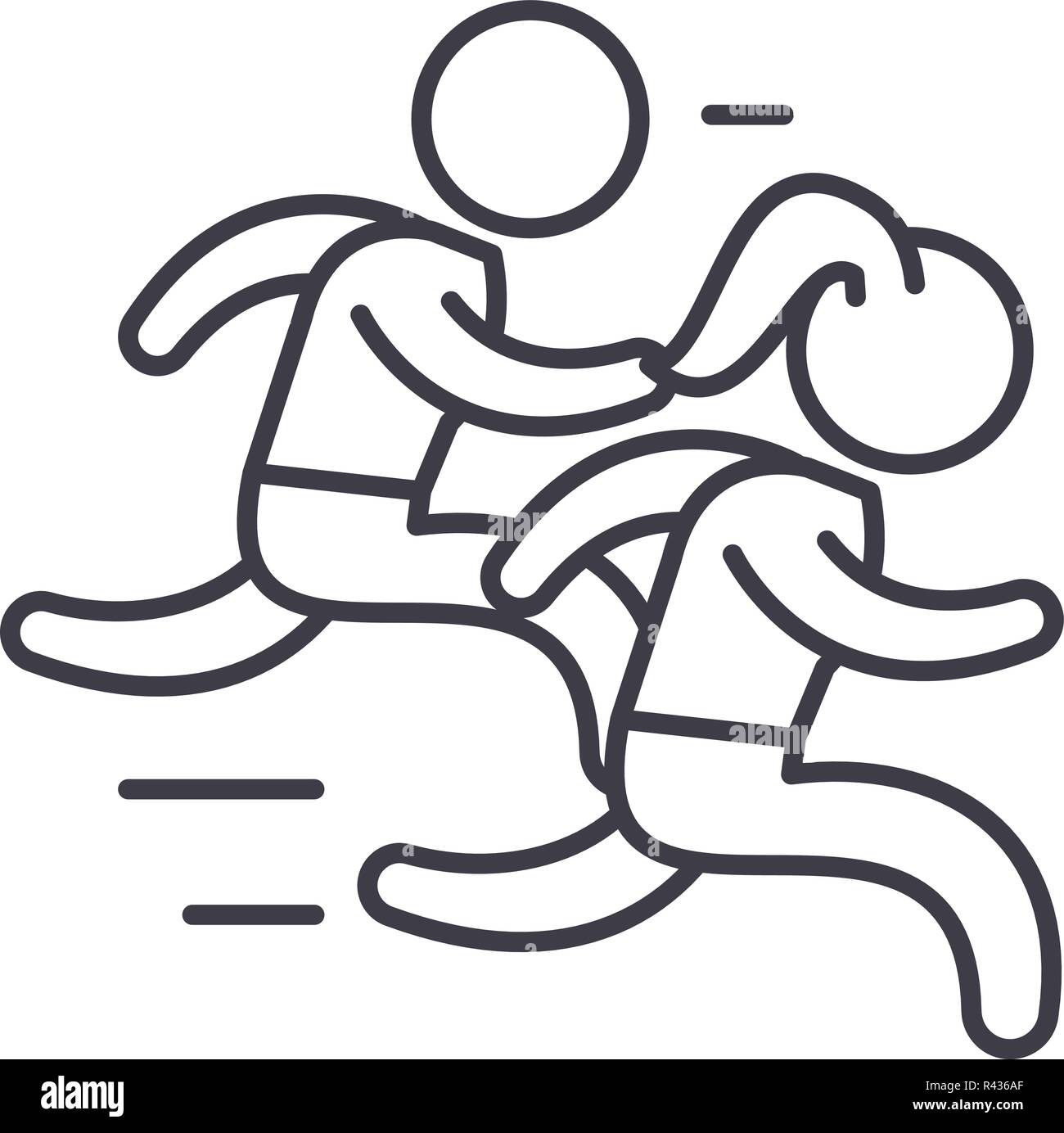 Group run line icon concept. Group run vector linear illustration ...