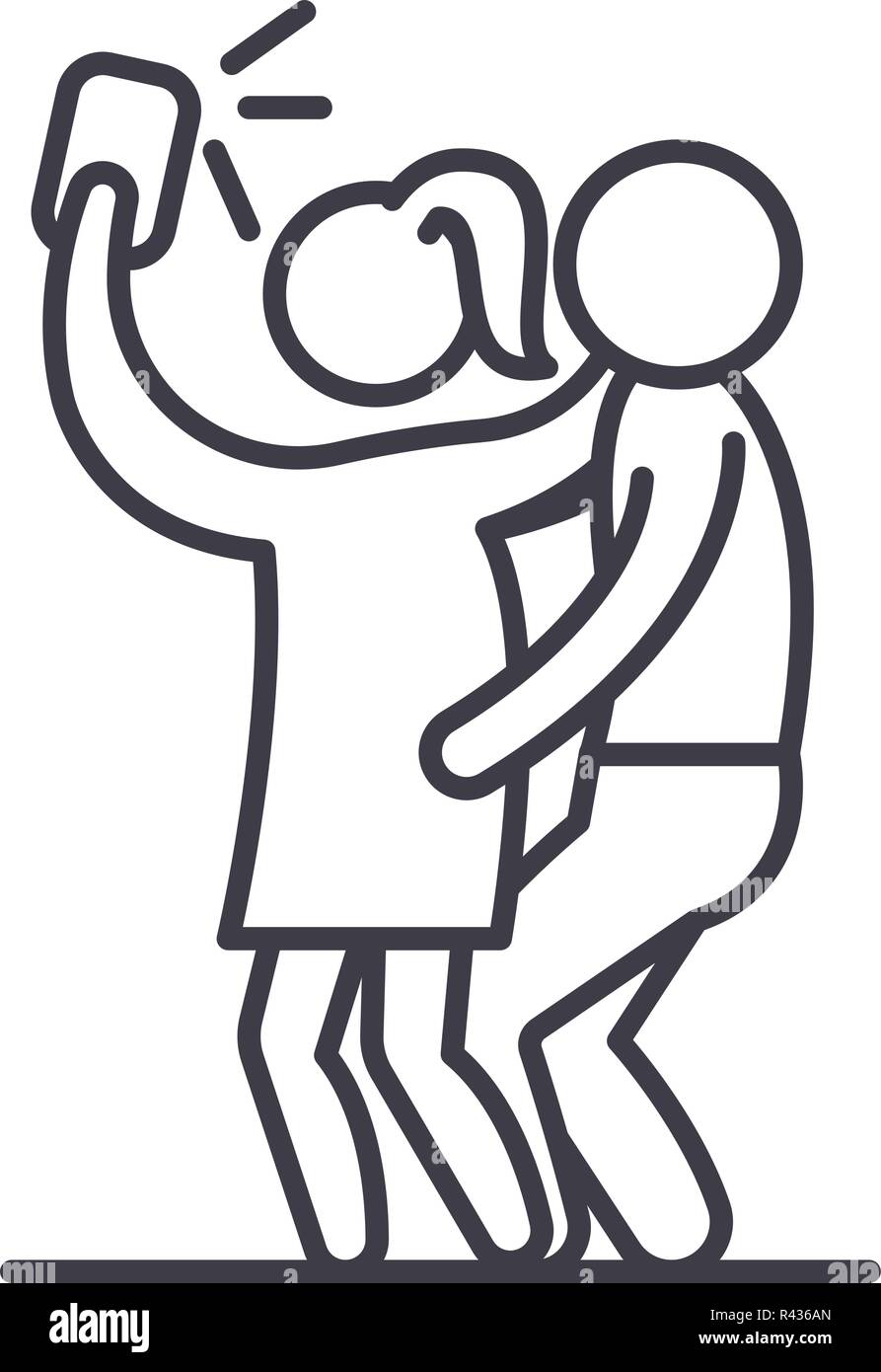 Group Selfie Line Icon Concept Group Selfie Vector Linear Illustration