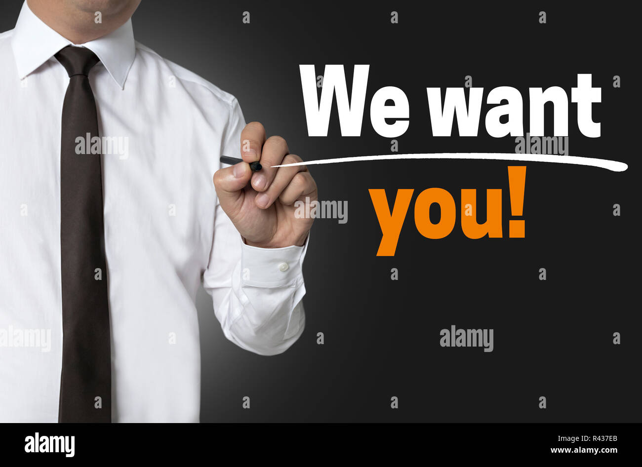 we want you is written by businessman background concept Stock Photo ...