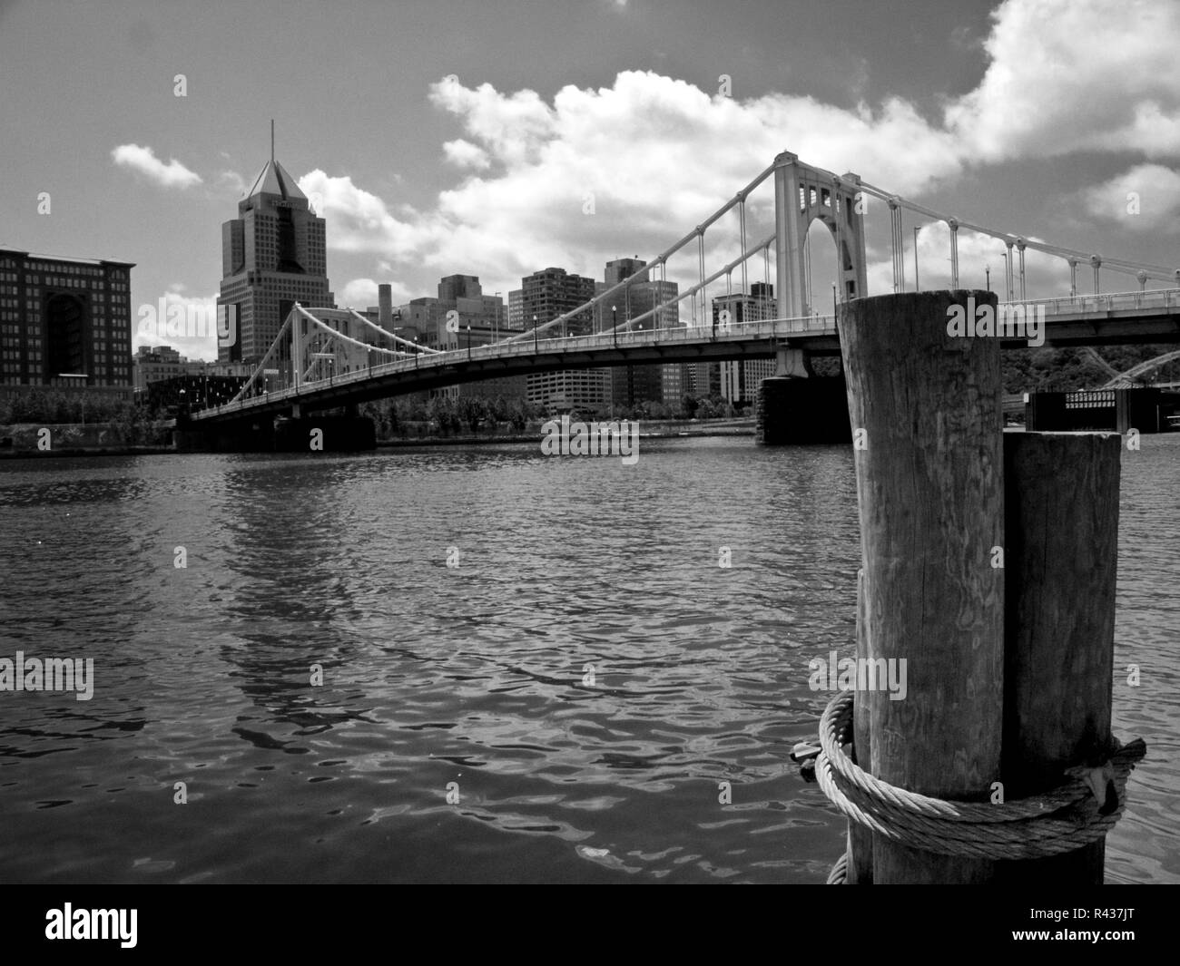 A black and white view of the Sixth Street (Roberto Clemente) Bridge as ...