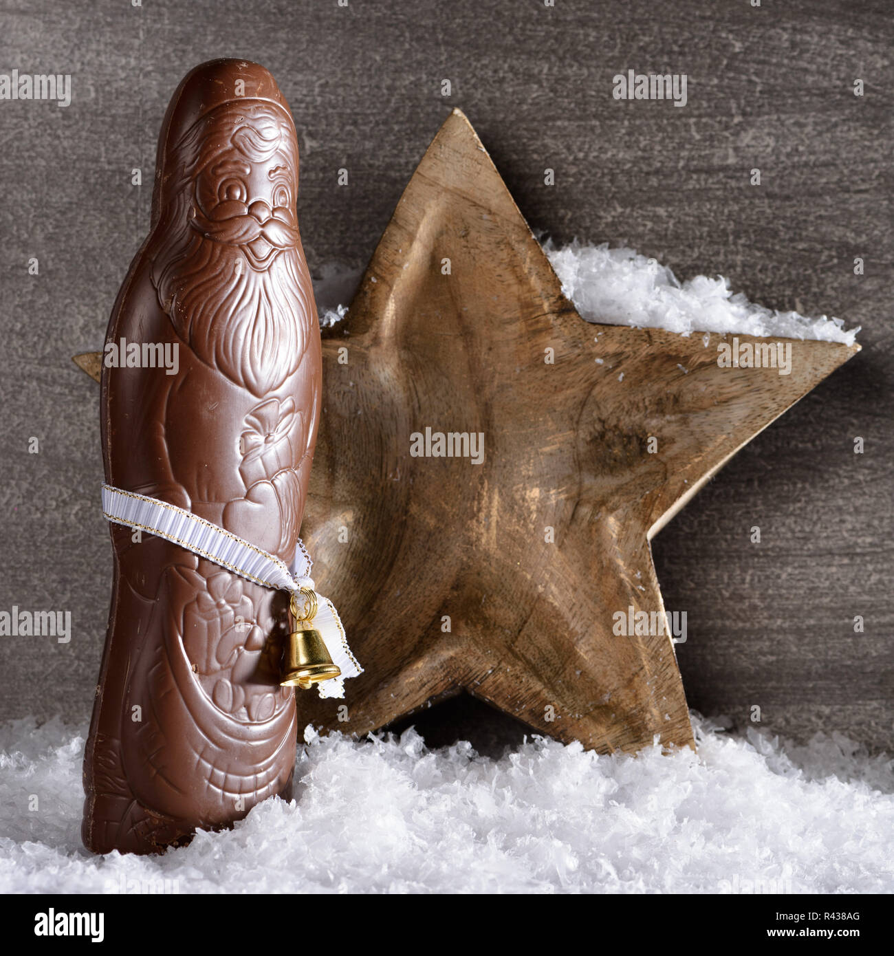 Chocolate Santa Claus as a Christmas greeting Stock Photo - Alamy