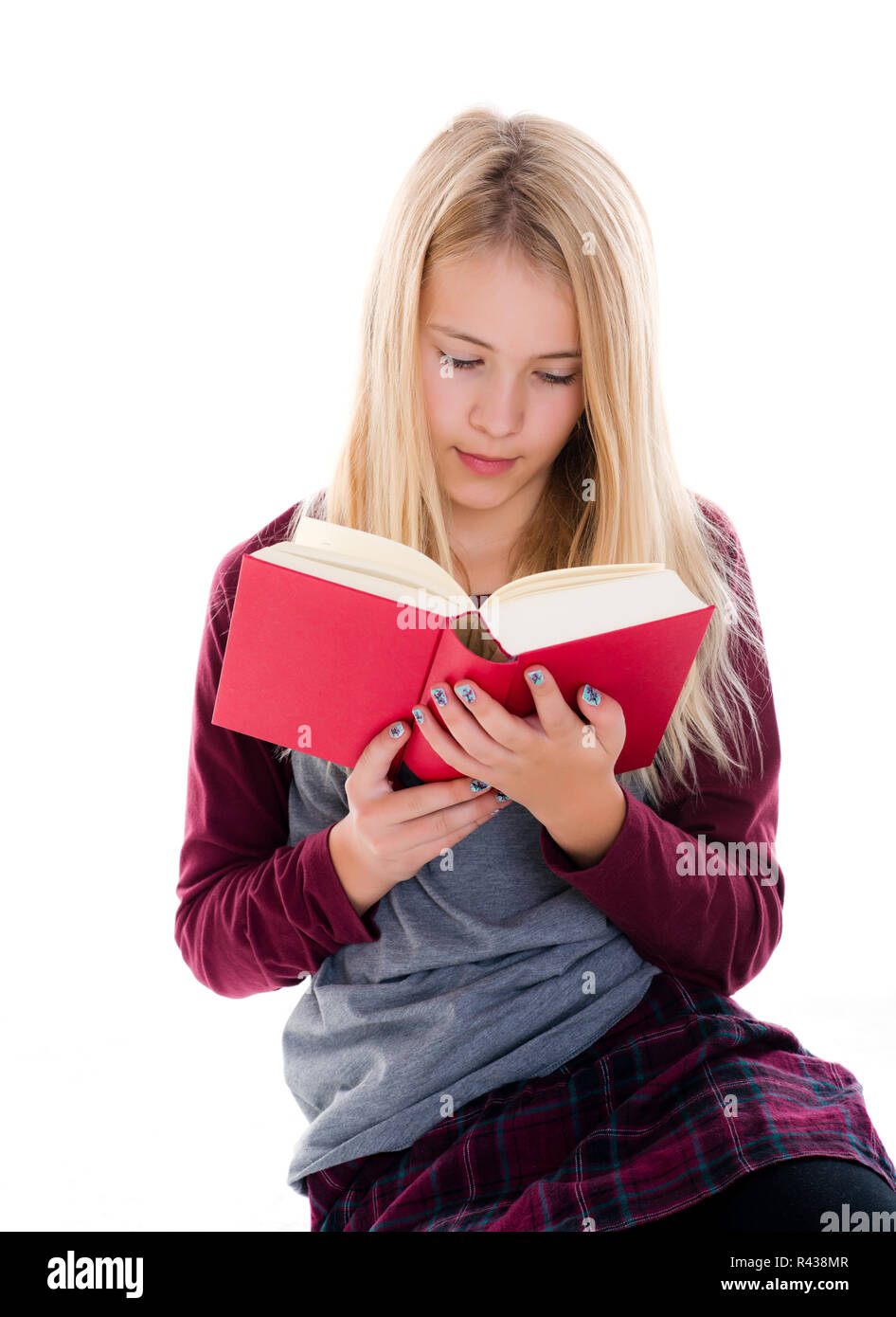 blond girl reading a book Stock Photo - Alamy