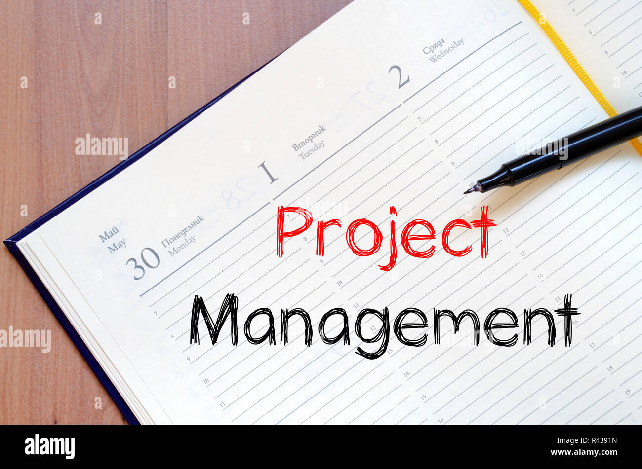 Project management write on notebook Stock Photo - Alamy