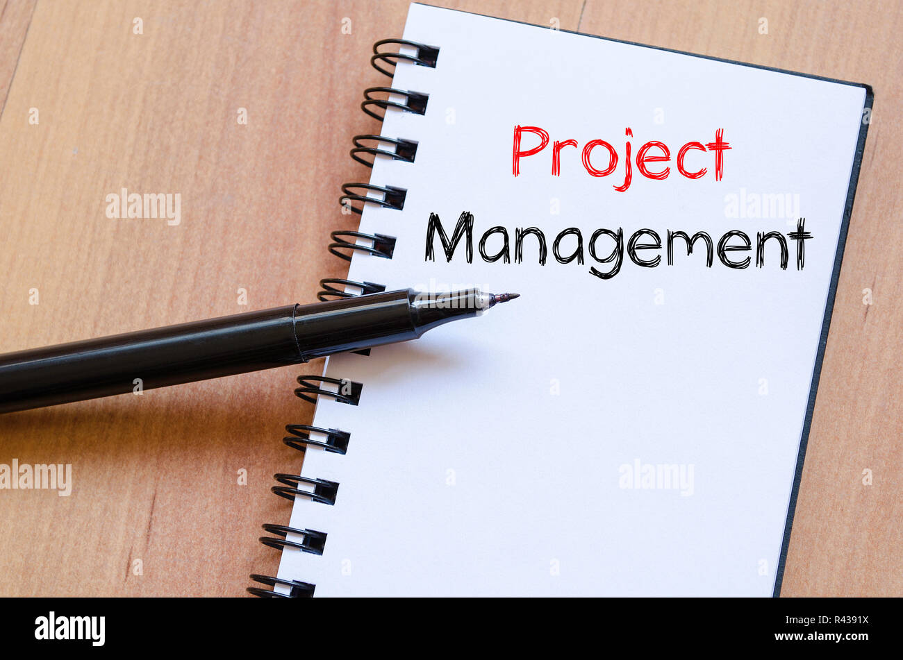 Project management write on notebook Stock Photo - Alamy