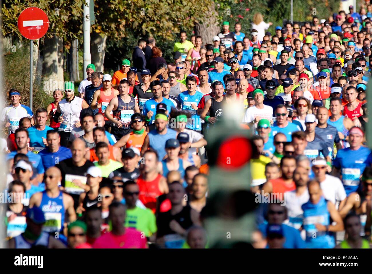 Marathon athletes running, during the 2018 Athens Marathon Stock Photo ...