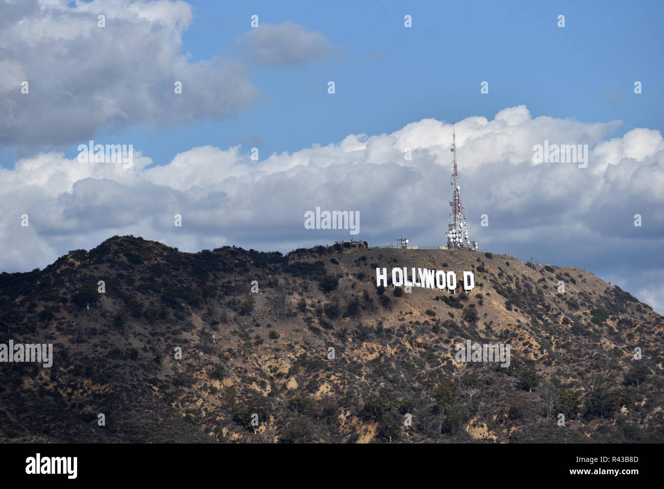 Closeup view of the famous Hollywood Sign on Mt. Lee in Los Angeles ...