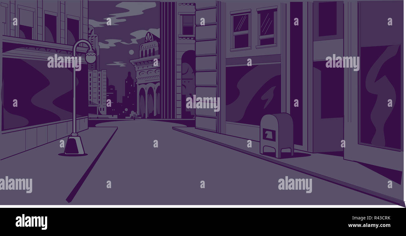 Comics Night City Street Scene Stock Photo - Alamy