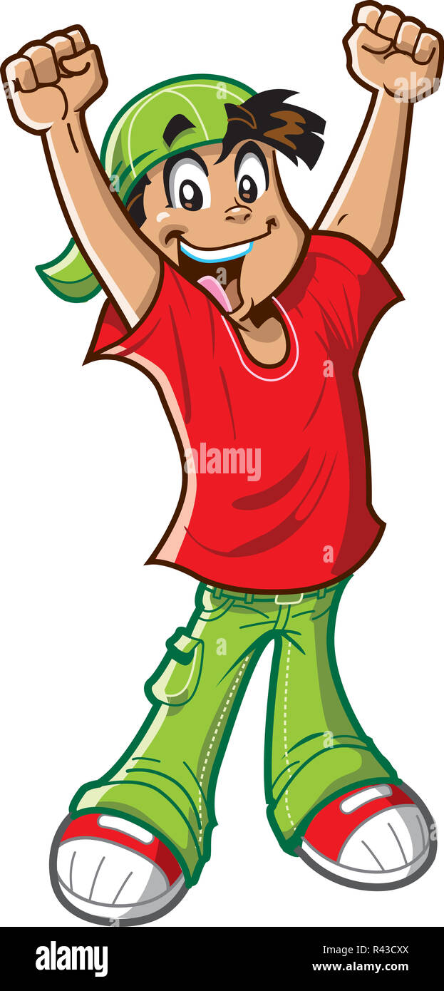 Happy Cheering Boy Stock Photo - Alamy