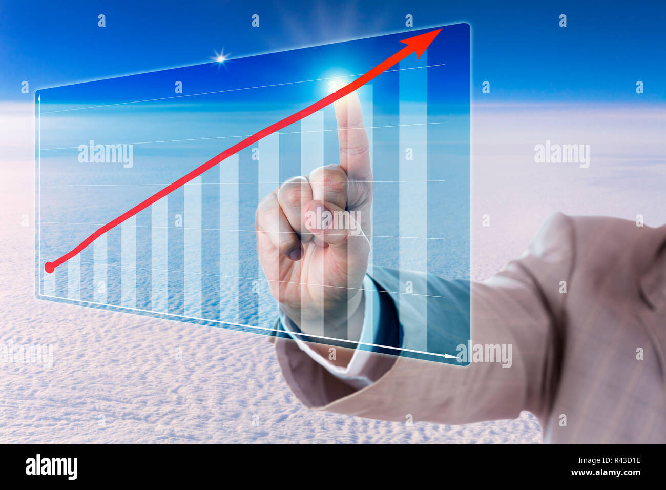 Touching A Growth Trend Arrow In A Bar Chart Stock Photo - Alamy