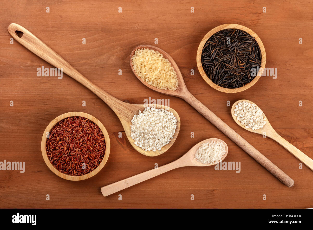 Red long grain Camargue rice, white paella bomba rice, risotto ...