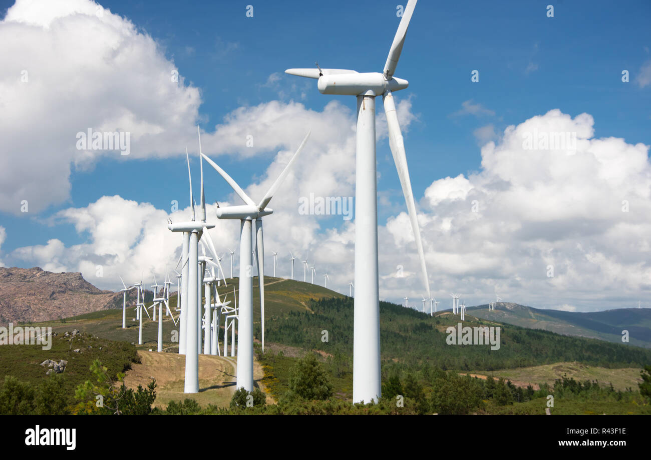 wind turbines in wind farm on hill chain in europe Stock Photo - Alamy