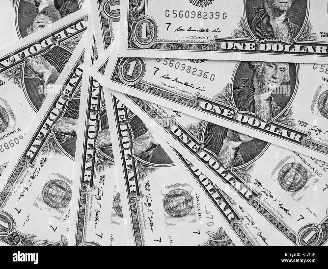 Black and white Dollar notes 1 Dollar Stock Photo - Alamy