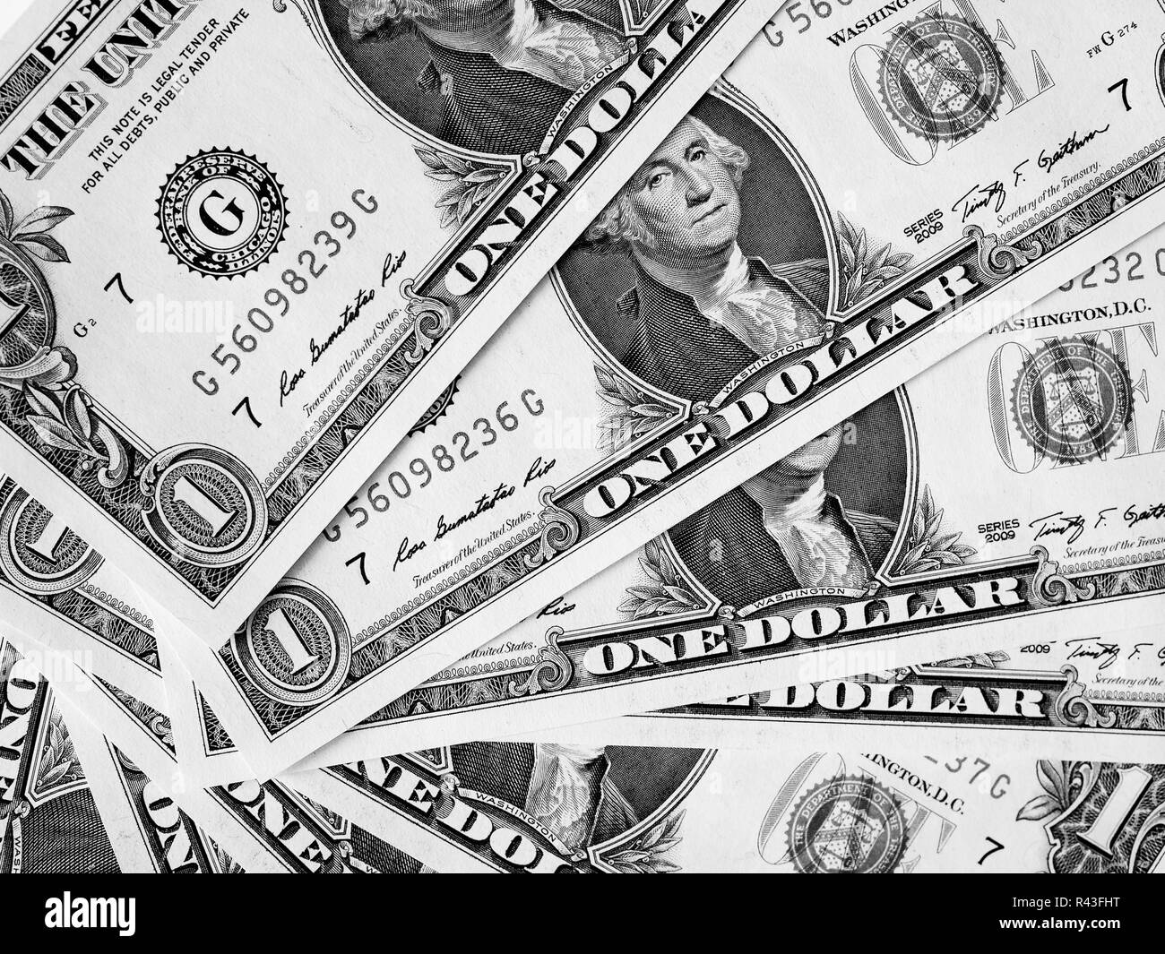 Black and white Dollar notes 1 Dollar Stock Photo - Alamy
