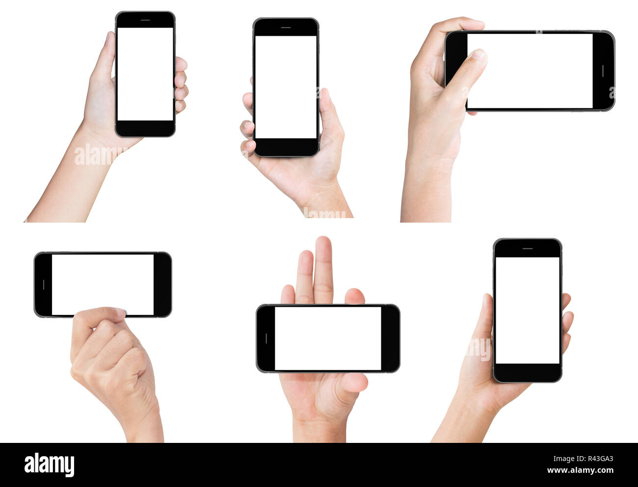 hand hold white modern smart phone show screen display isolated Stock ...