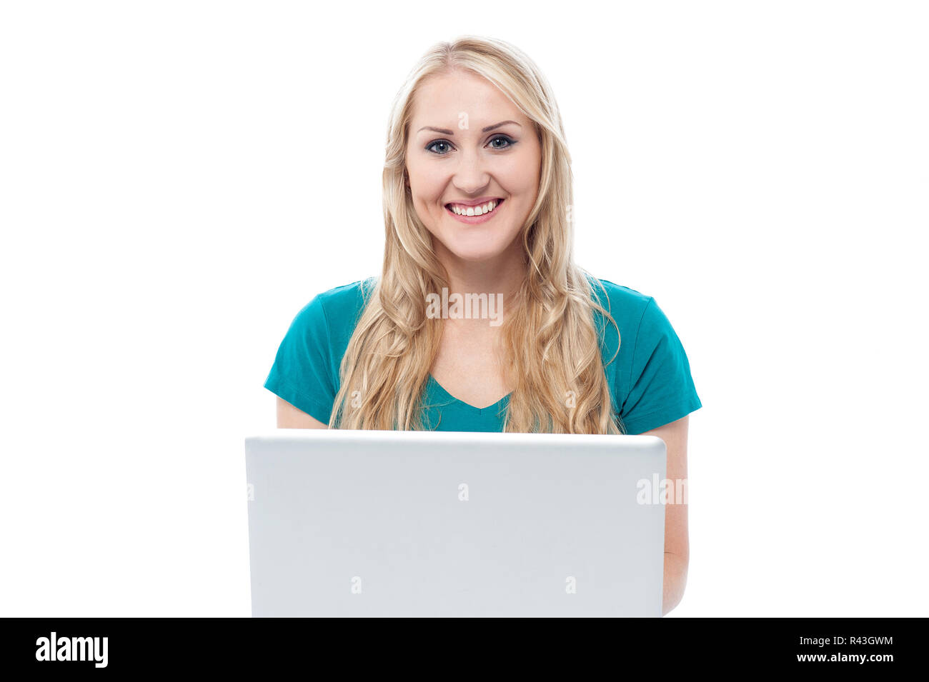 Charming lady using laptop Stock Photo - Alamy
