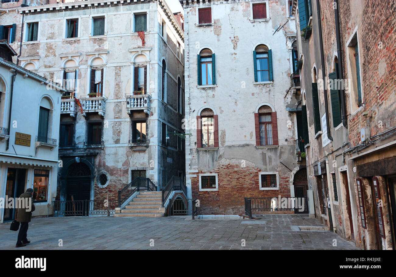 The beautiful and ancient Venice,the Grand Canal in the Rialto district ...