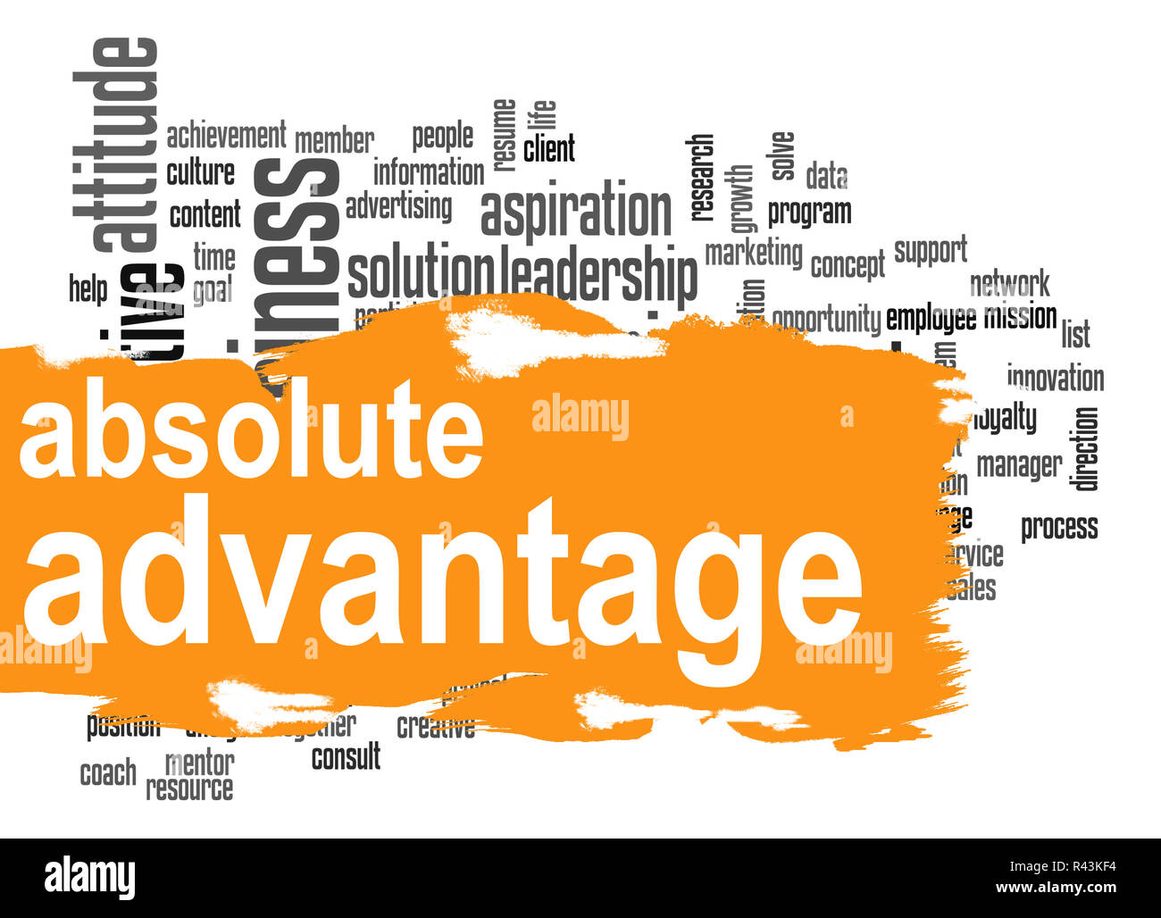 Absolute advantage word cloud with orange banner Stock Photo - Alamy