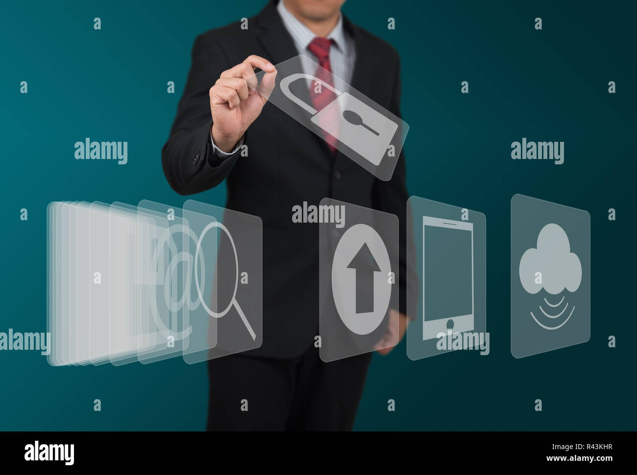 man select computer icon on touch screen Stock Photo - Alamy