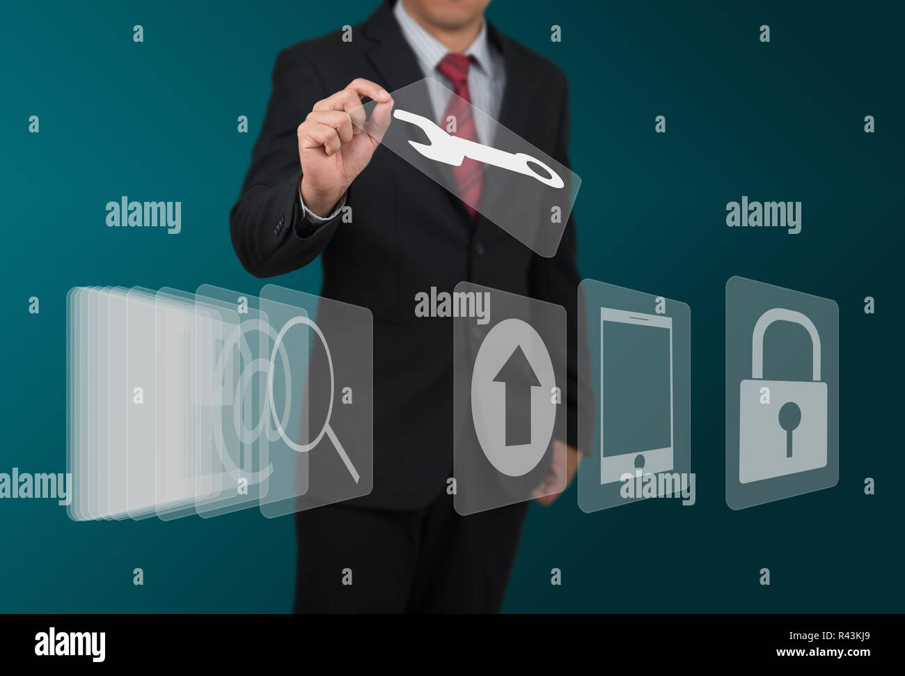man select computer icon on touch screen Stock Photo - Alamy
