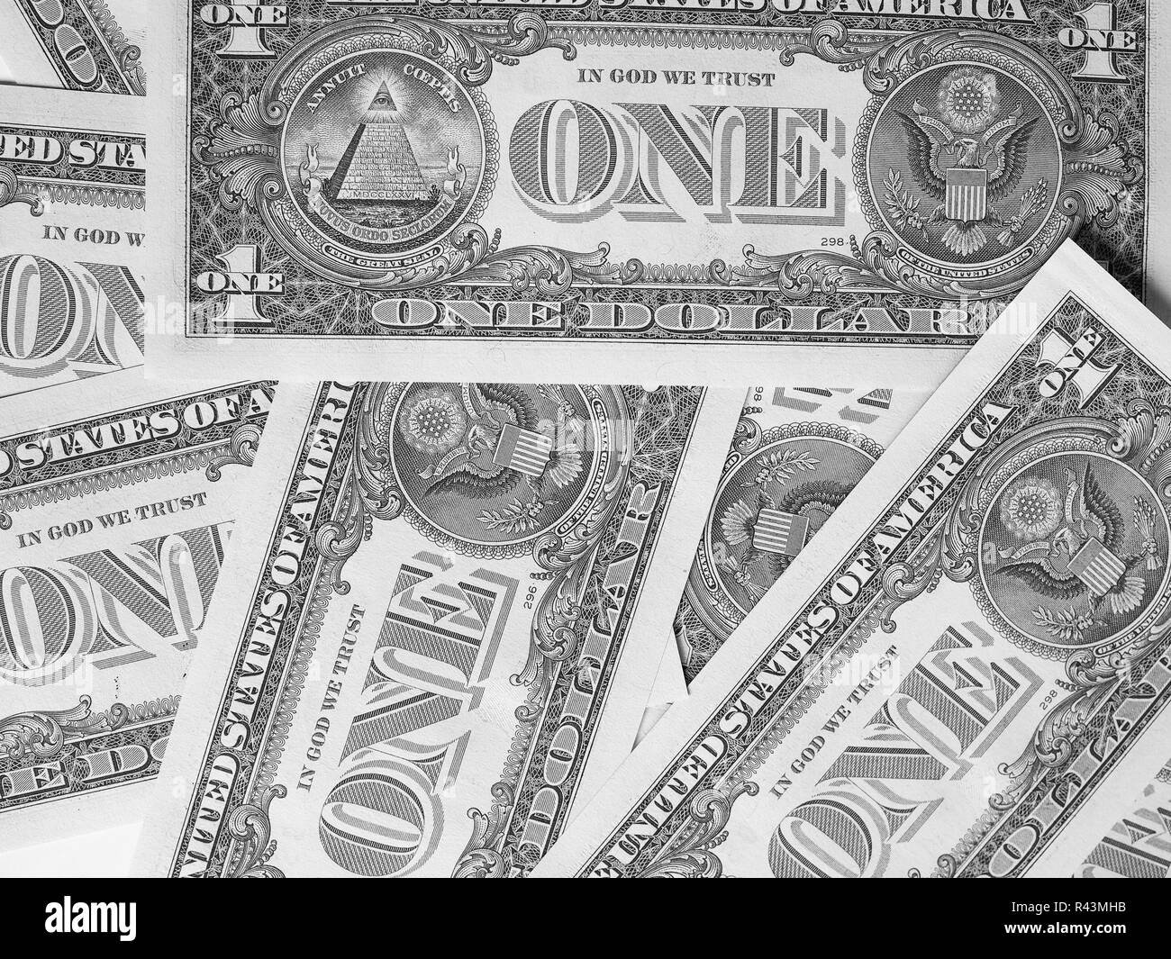 Black and white Dollar notes 1 Dollar Stock Photo - Alamy