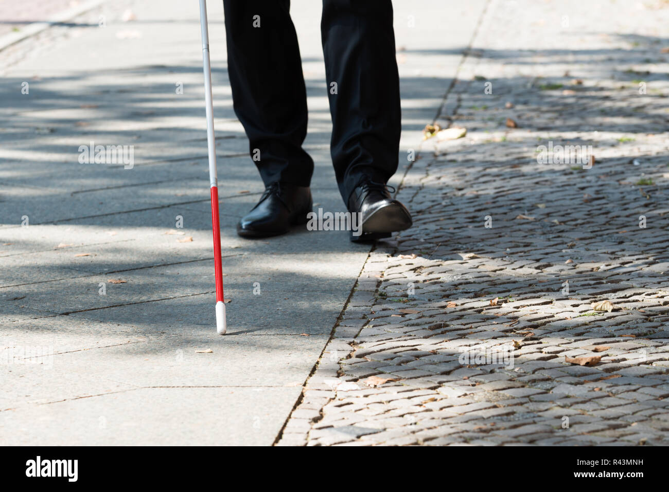 Blind Man With White Stick On Street Stock Photo - Alamy