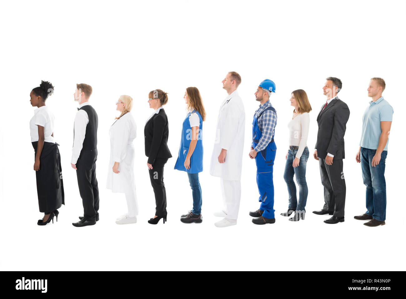 People With Various Occupations Standing In Queue Stock Photo - Alamy