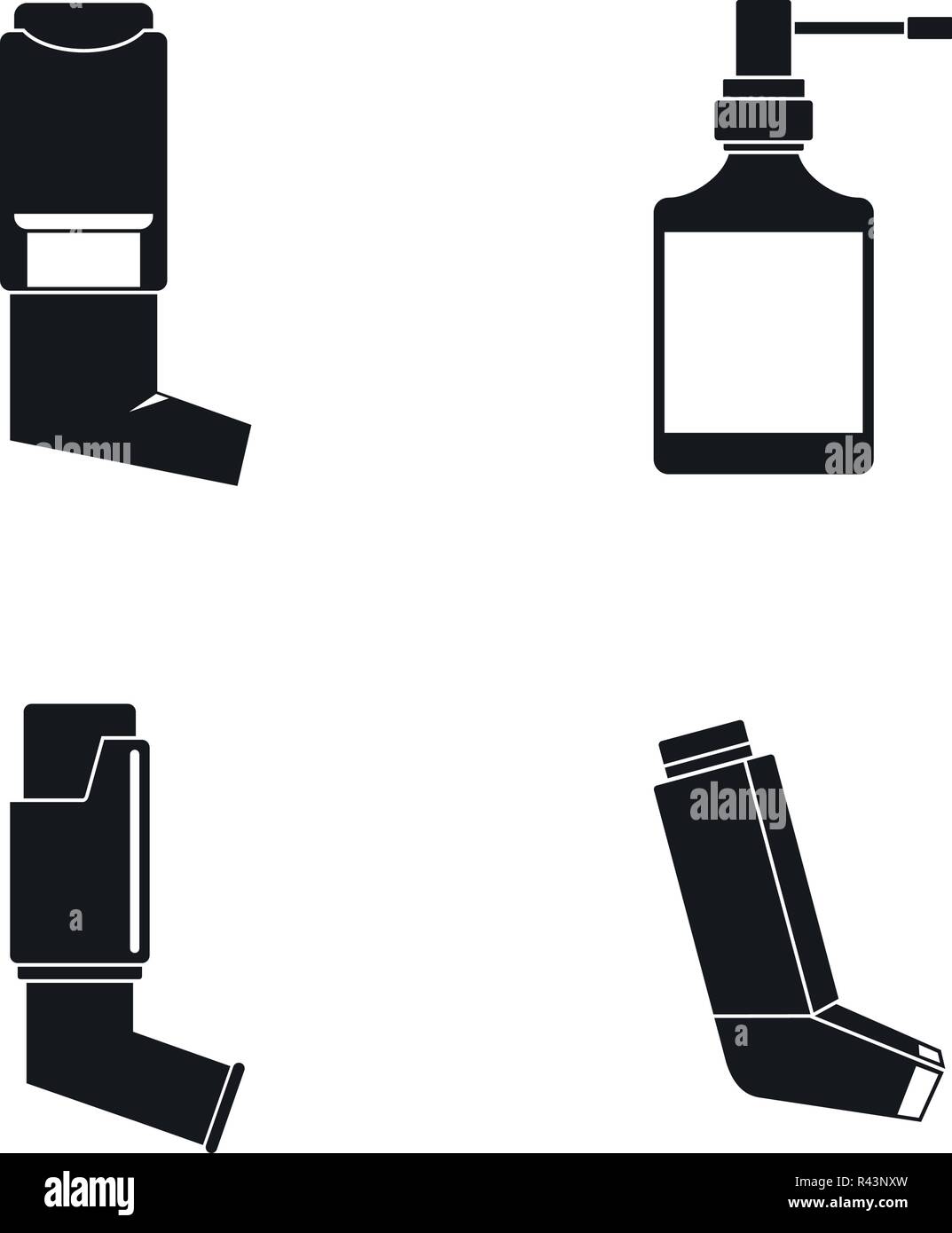 Inhaler breather deep breath health care asthma icons set. Simple ...