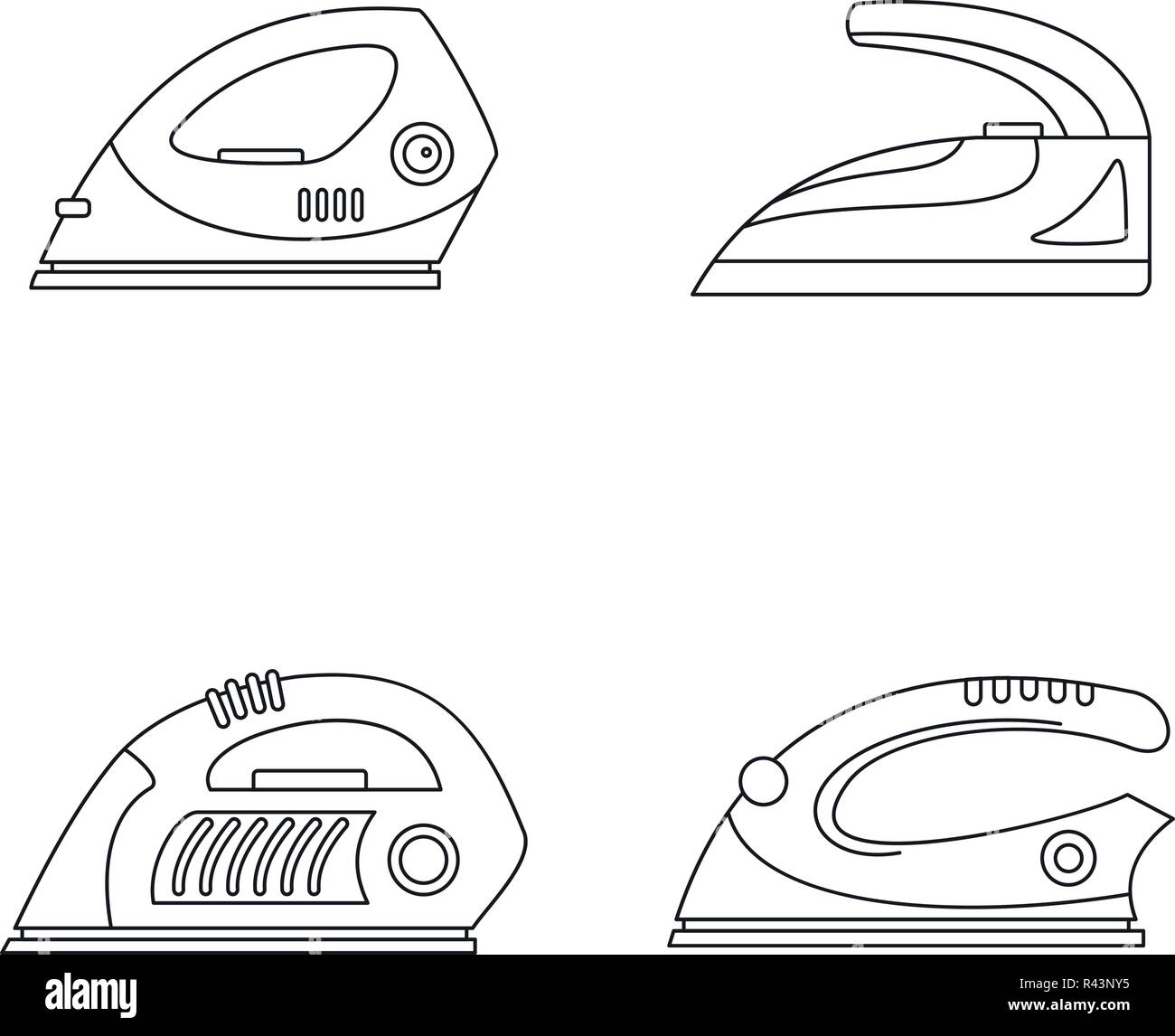 Smoothing iron drag appliance icons set. Outline illustration of 4 ... Smoothing iron drag appliance icons set. Outline illustration of 4 ...