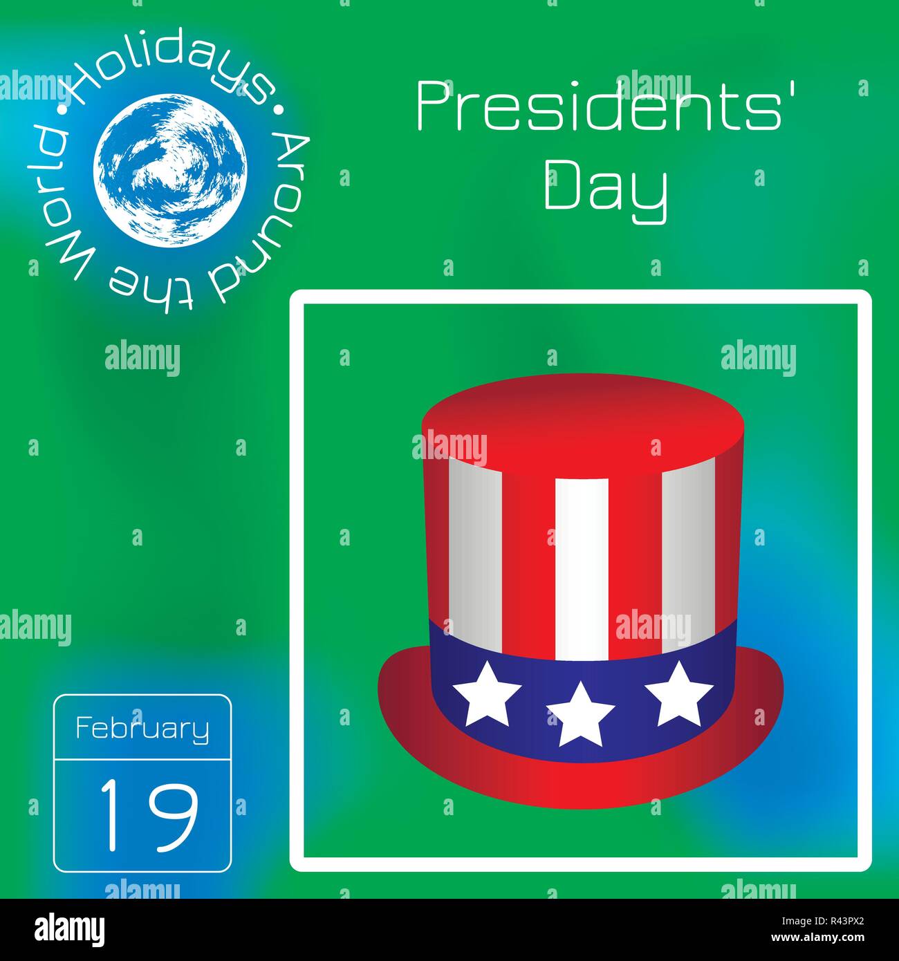 Presidents Day. Top hat with USA flag symbols. Calendar. Holidays ...