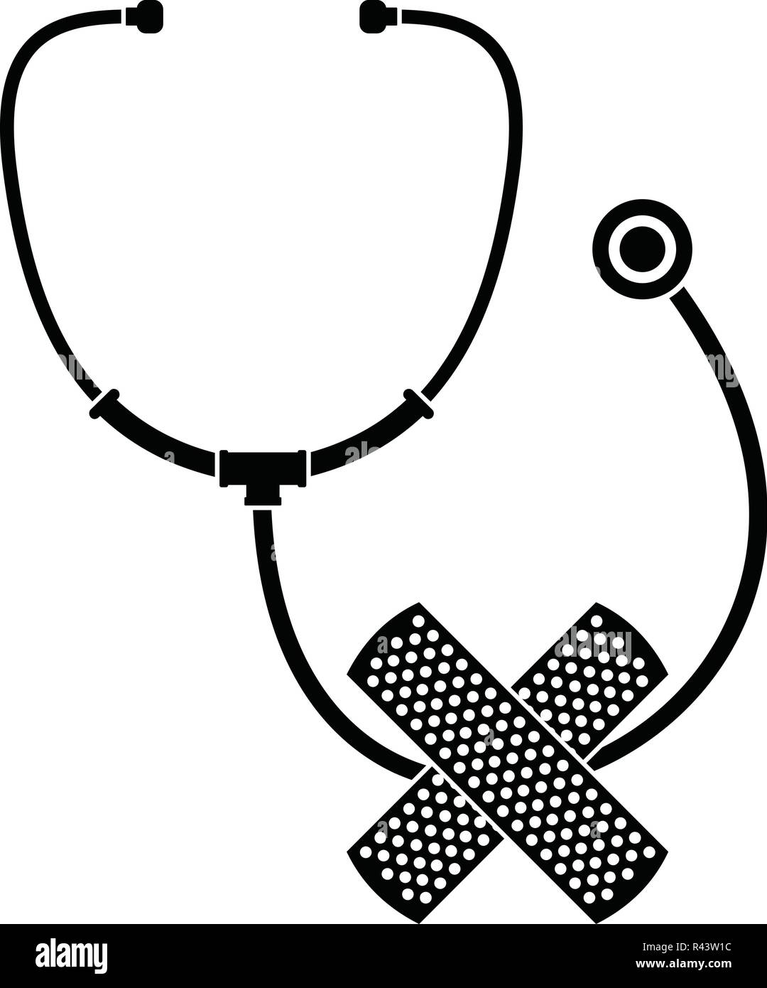 Stethoscope, cross bandage icon. Simple illustration of stethoscope ...