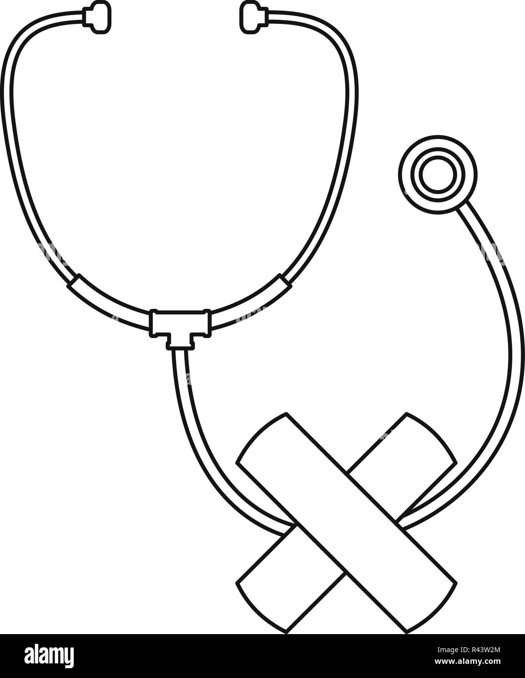 Stethoscope cross bandage icon. Outline illustration of stethoscope ...