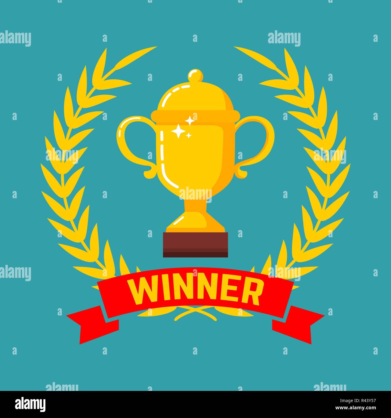 Golden Cup Logo Winner Gold Cup Icon With Wreath In Flat Style. Design