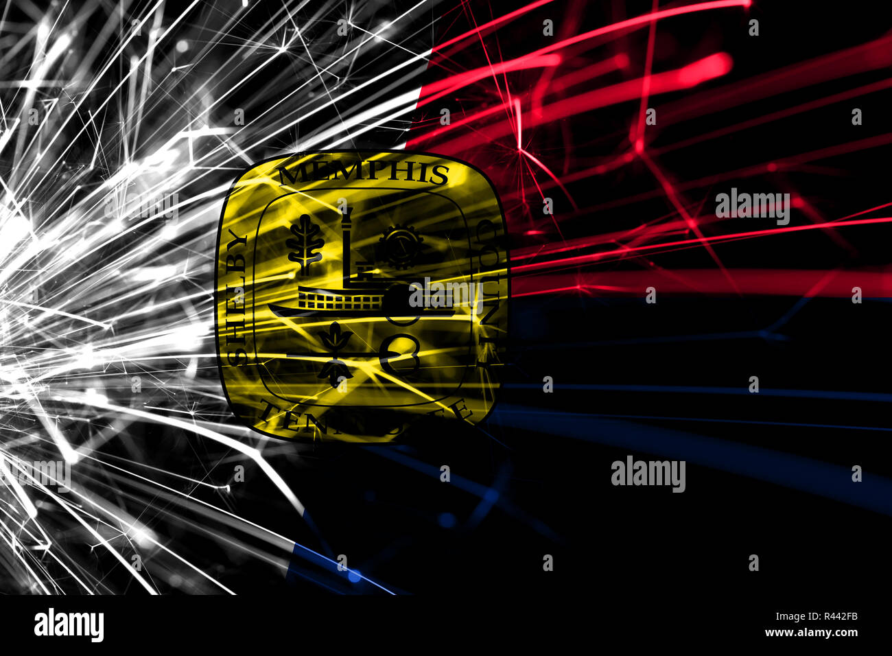 Memphis, Tennessee abstract fireworks sparkling flag. New Year ...
