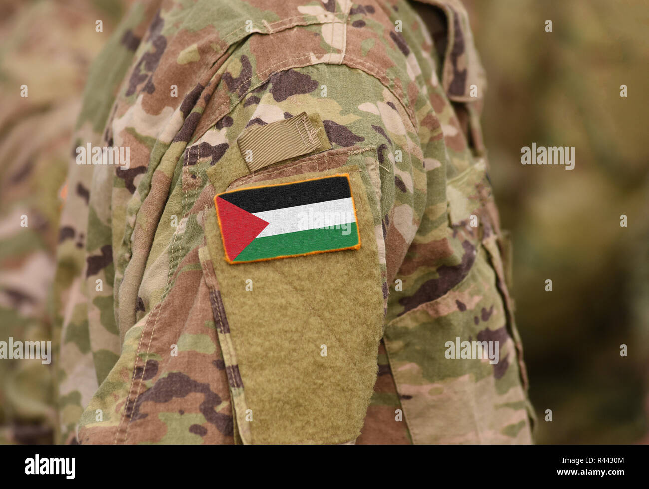 State of Palestine flag on soldiers arm (collage Stock Photo - Alamy
