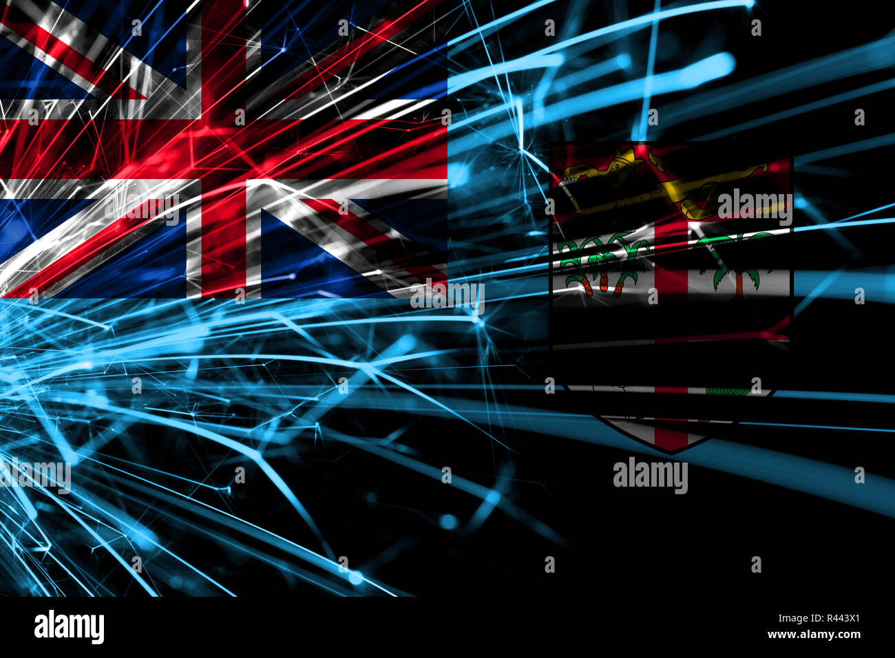Fiji abstract fireworks sparkling flag. New Year, Christmas and ...