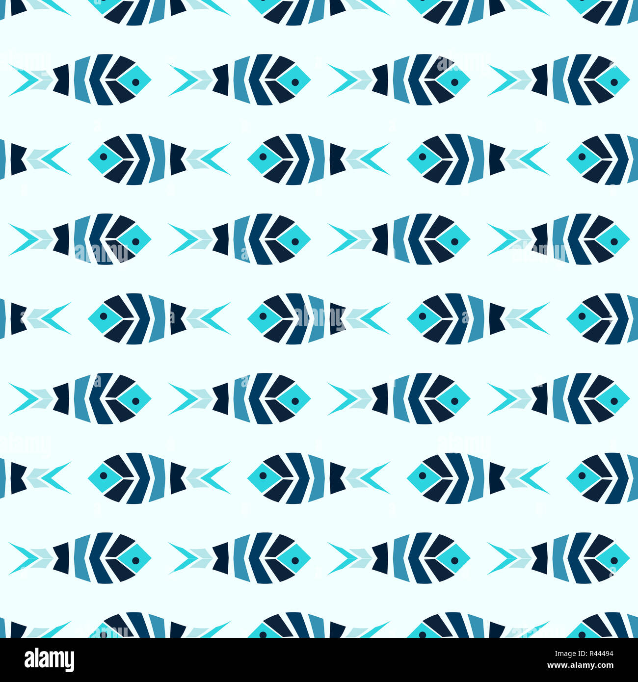 Flock of blue mosaic fish pattern seamless Stock Photo - Alamy
