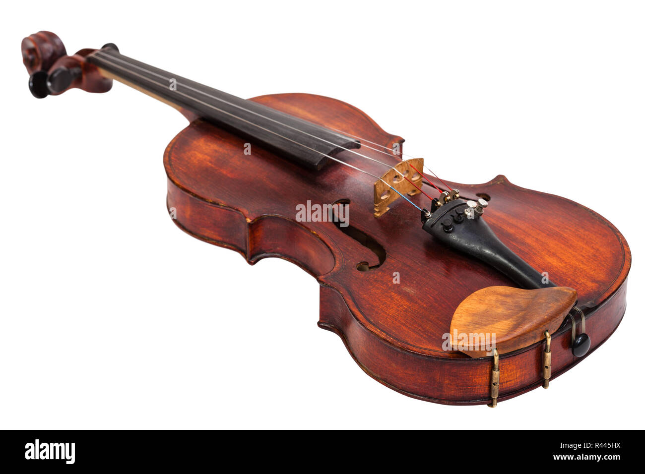 old fiddle with wooden chinrest isolated on white Stock Photo - Alamy