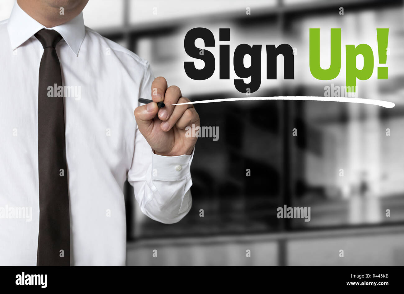 sign up is written by businessman background concept Stock Photo - Alamy
