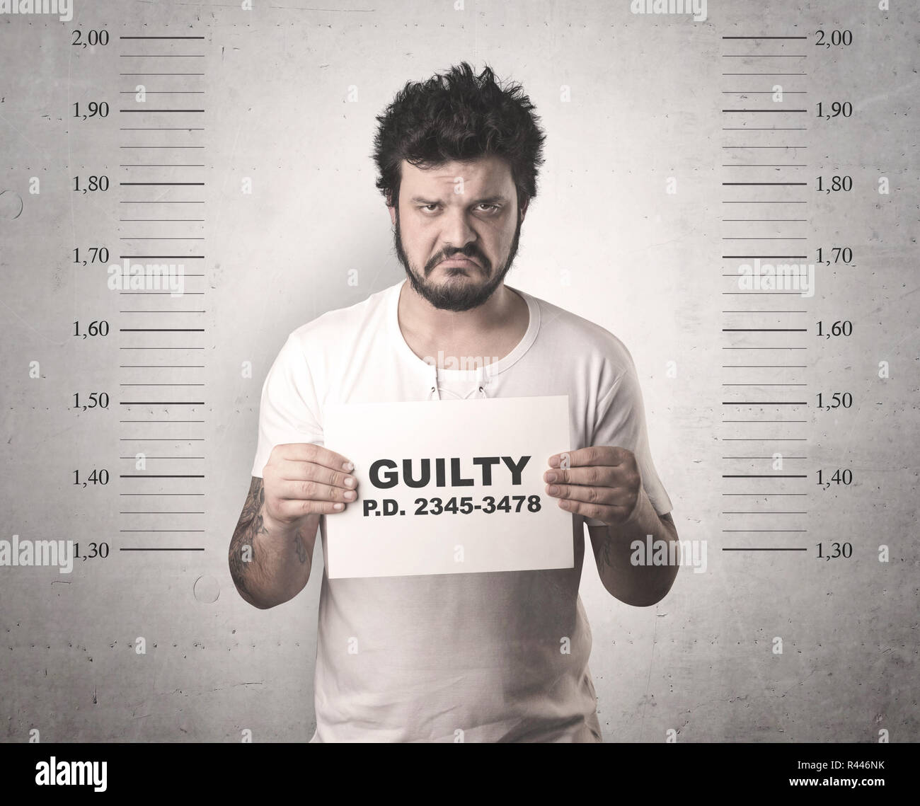 Caught guilty man with ID signs on his hand Stock Photo - Alamy