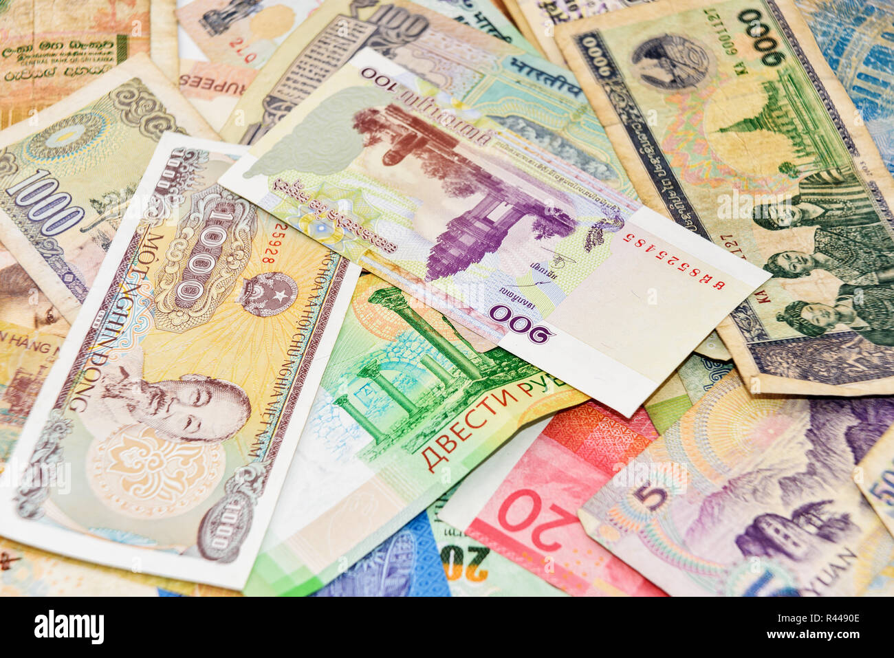 Cash money from different countries background Stock Photo - Alamy