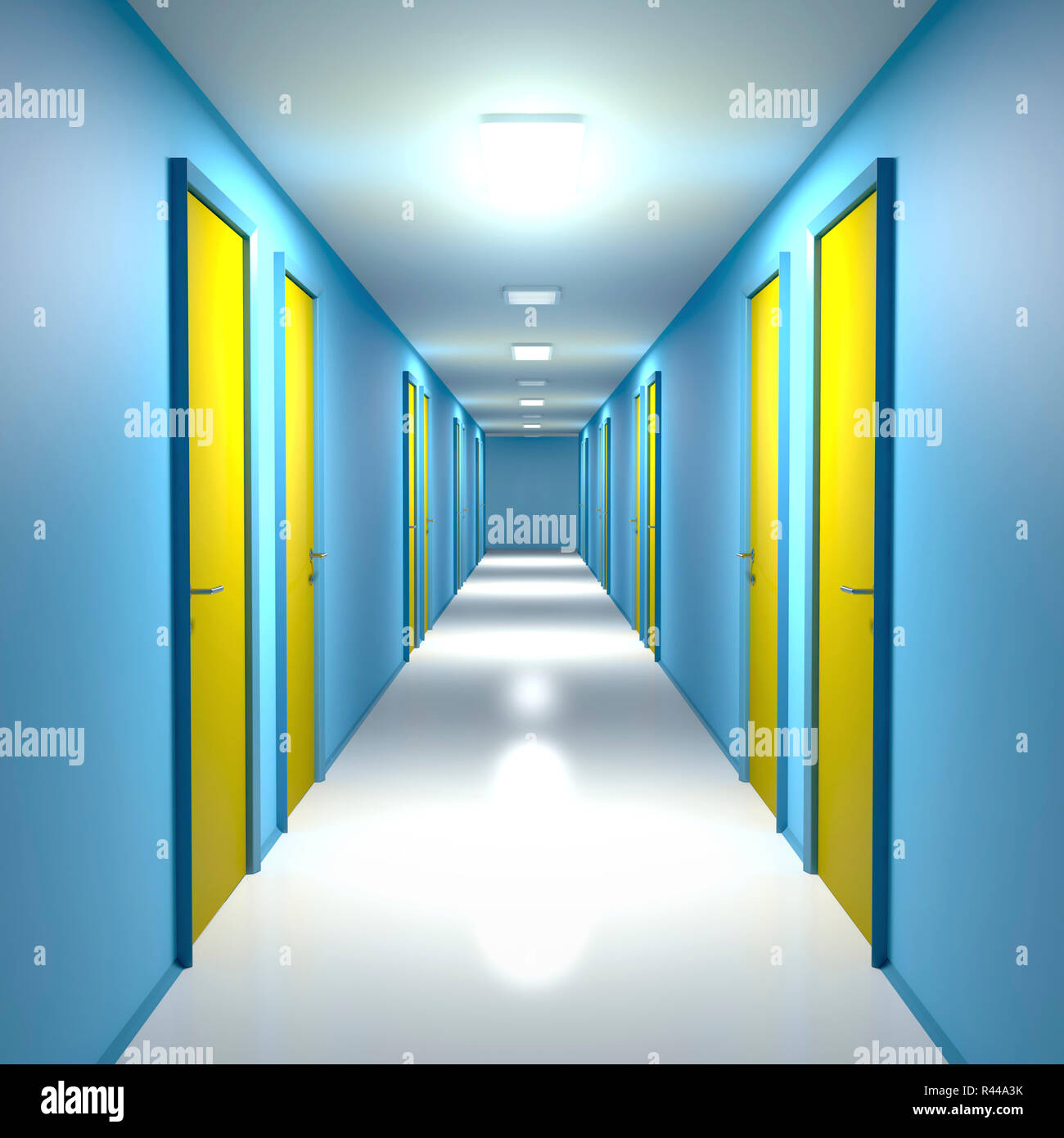 Corridor with closed doors Stock Photo - Alamy
