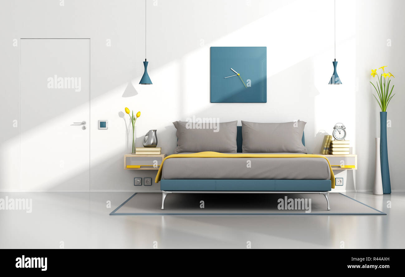 Bright contemporary bedroom Stock Photo - Alamy