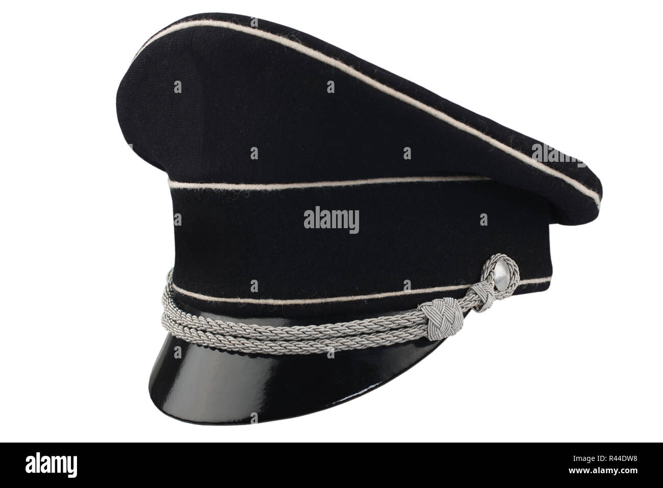 black forage cap with silver cord isolated on white Stock Photo - Alamy