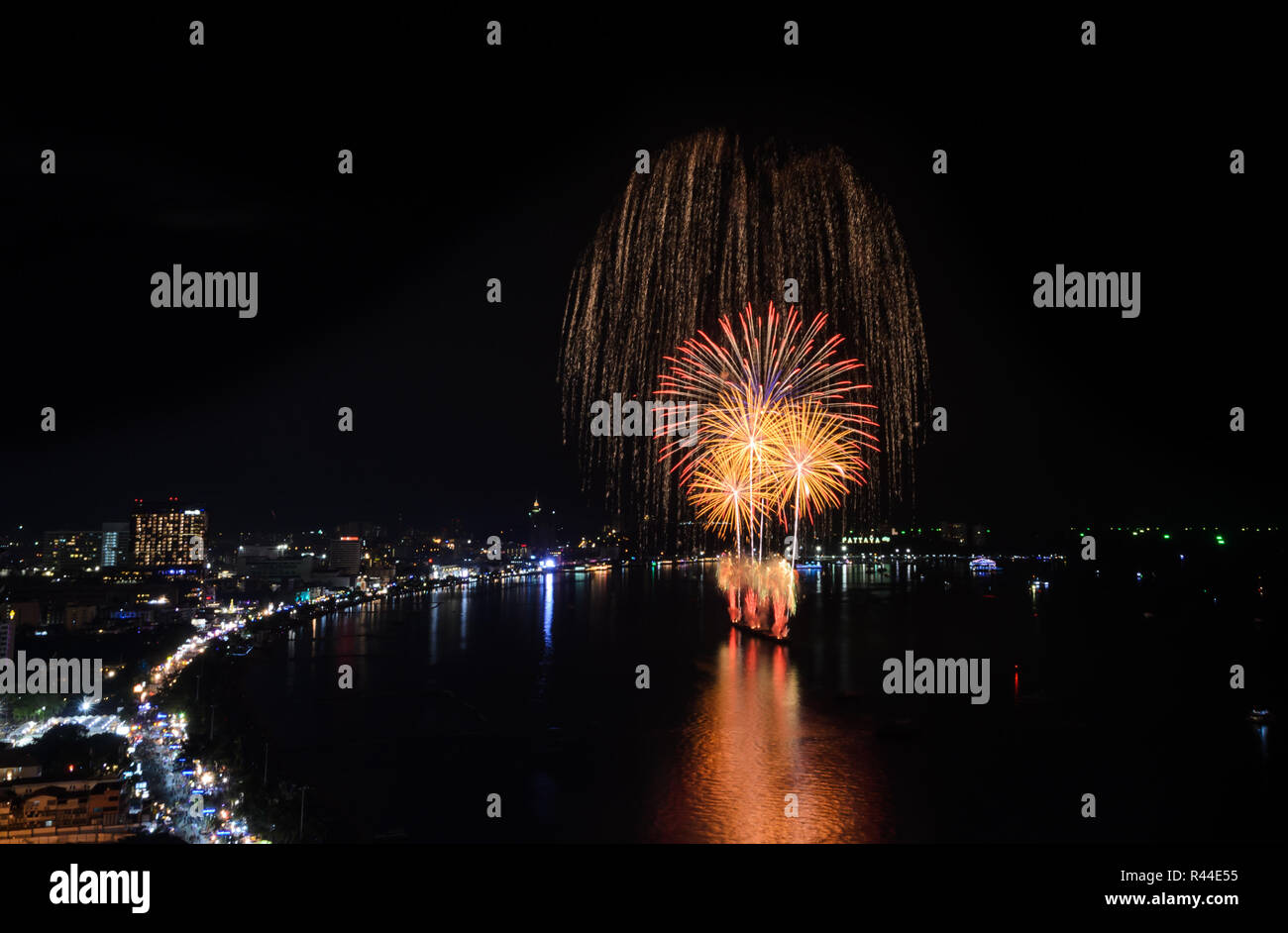 Beautiful firework at Pattaya beach, Thailand Stock Photo - Alamy