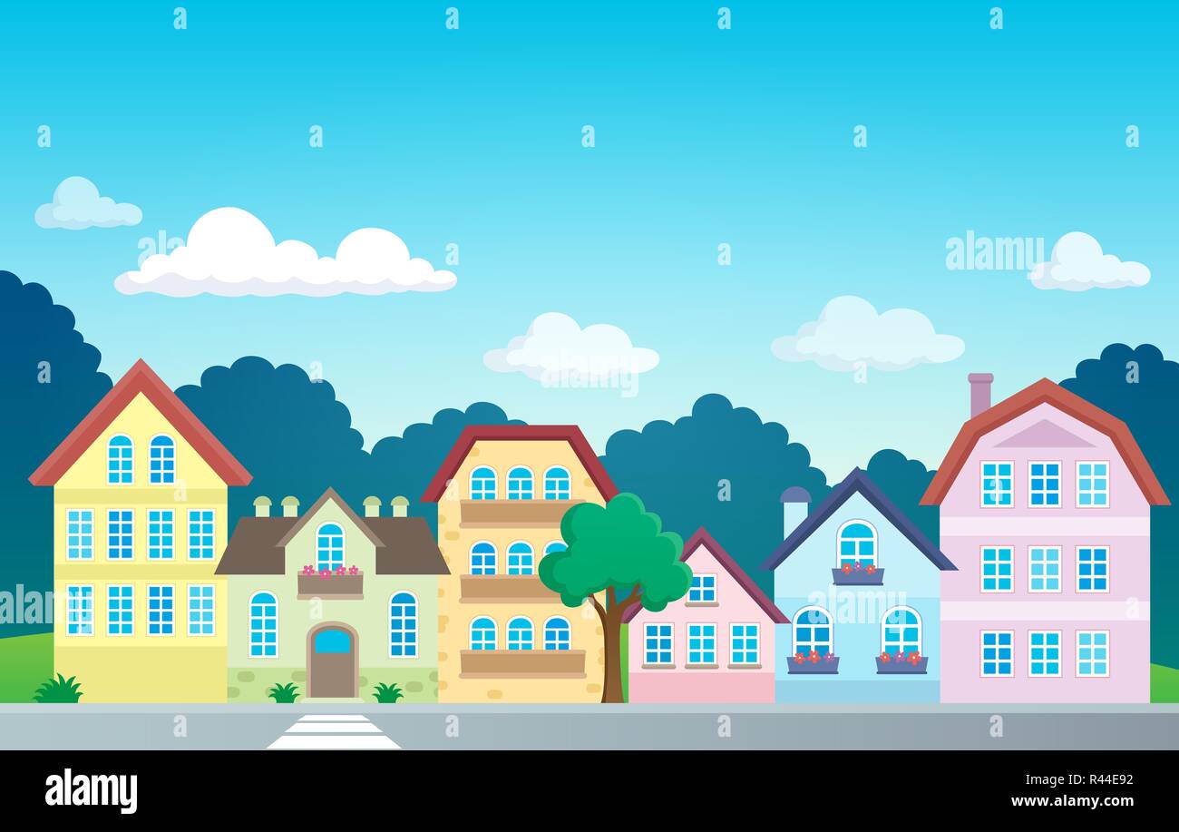 Stylized town theme image 1 Stock Photo - Alamy