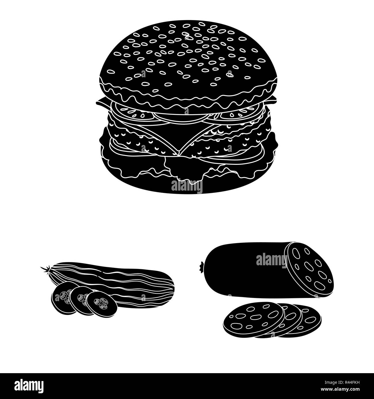 Burger and ingredients black icons in set collection for design. Burger ...