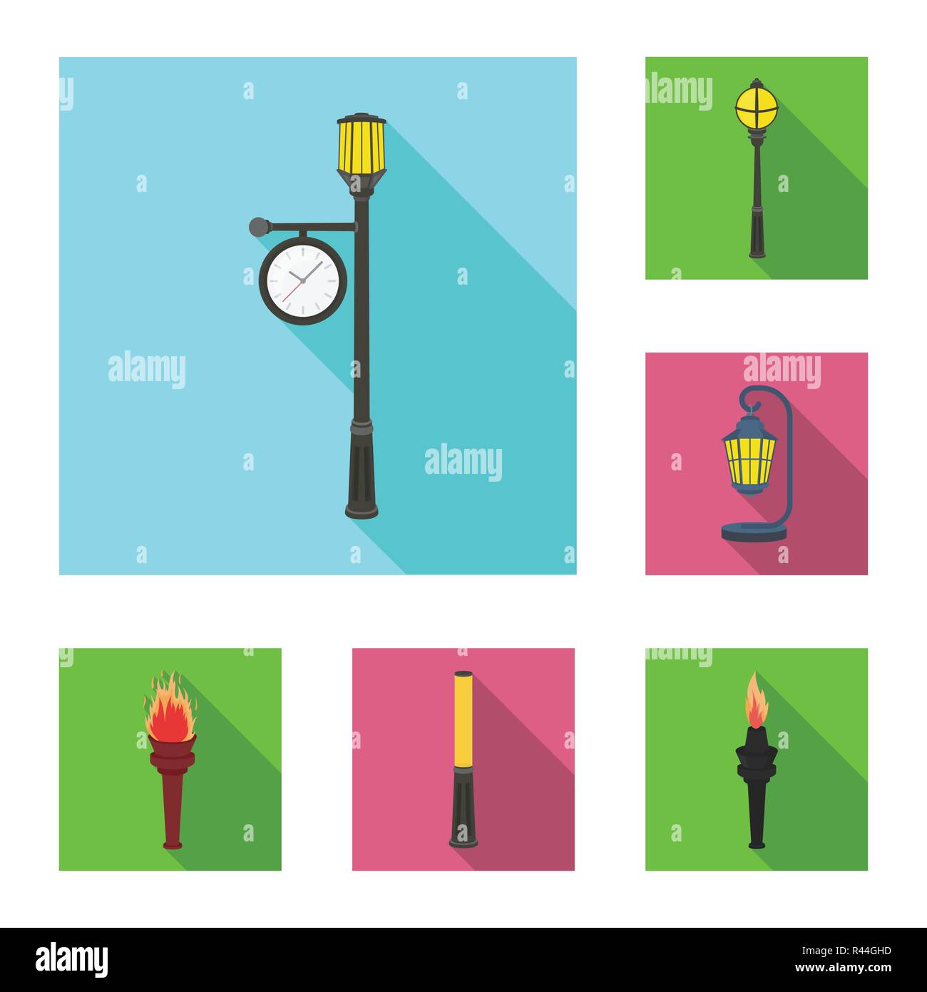Lamp post flat icons in set collection for design. Lantern and lighting ...