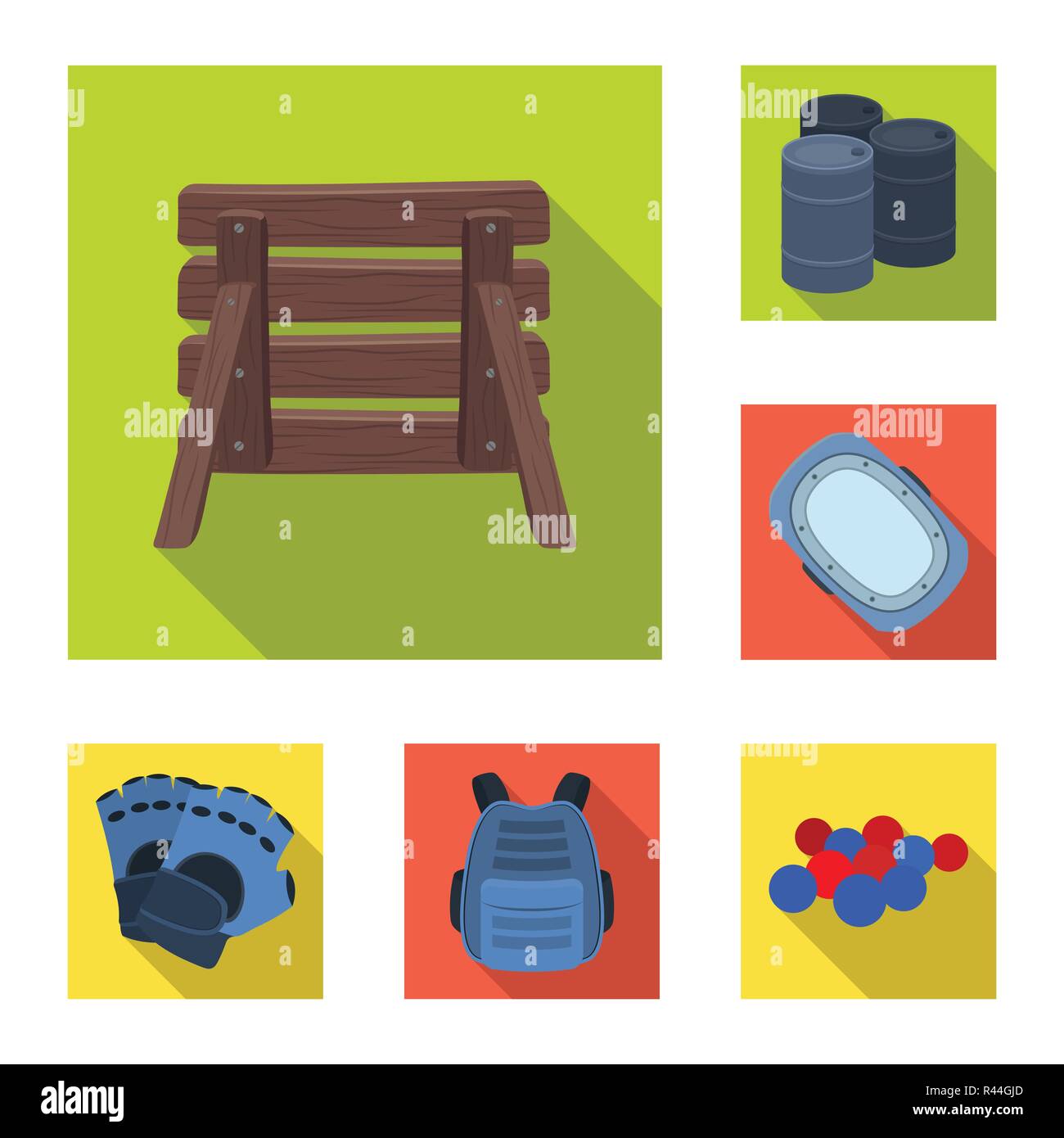 Paintball, team game flat icons in set collection for design. Equipment ...